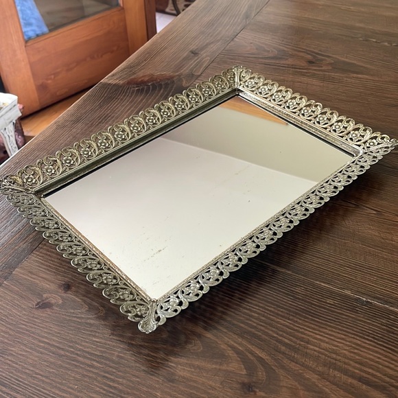 Accents | Vintage Metal Gold Elegant Rectangle Vanity Tray | Poshmark